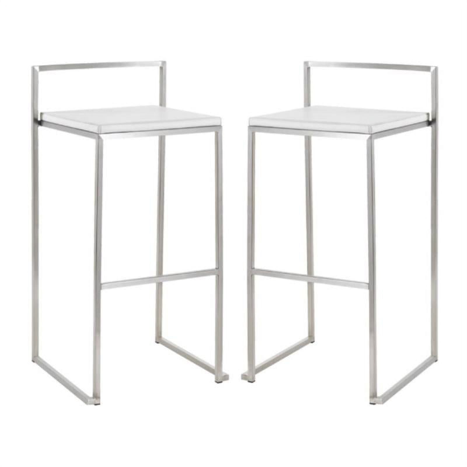 Home Square Genoa 25.5" Leather Stackable Counter Stool in White - Set ...