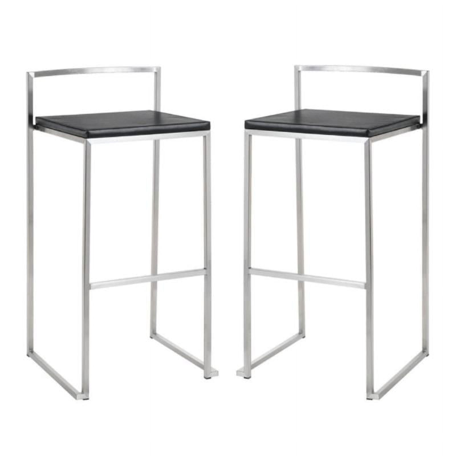 Home Square Genoa 29.5" Leather Stackable Bar Stool in Black - Set of 2 ...