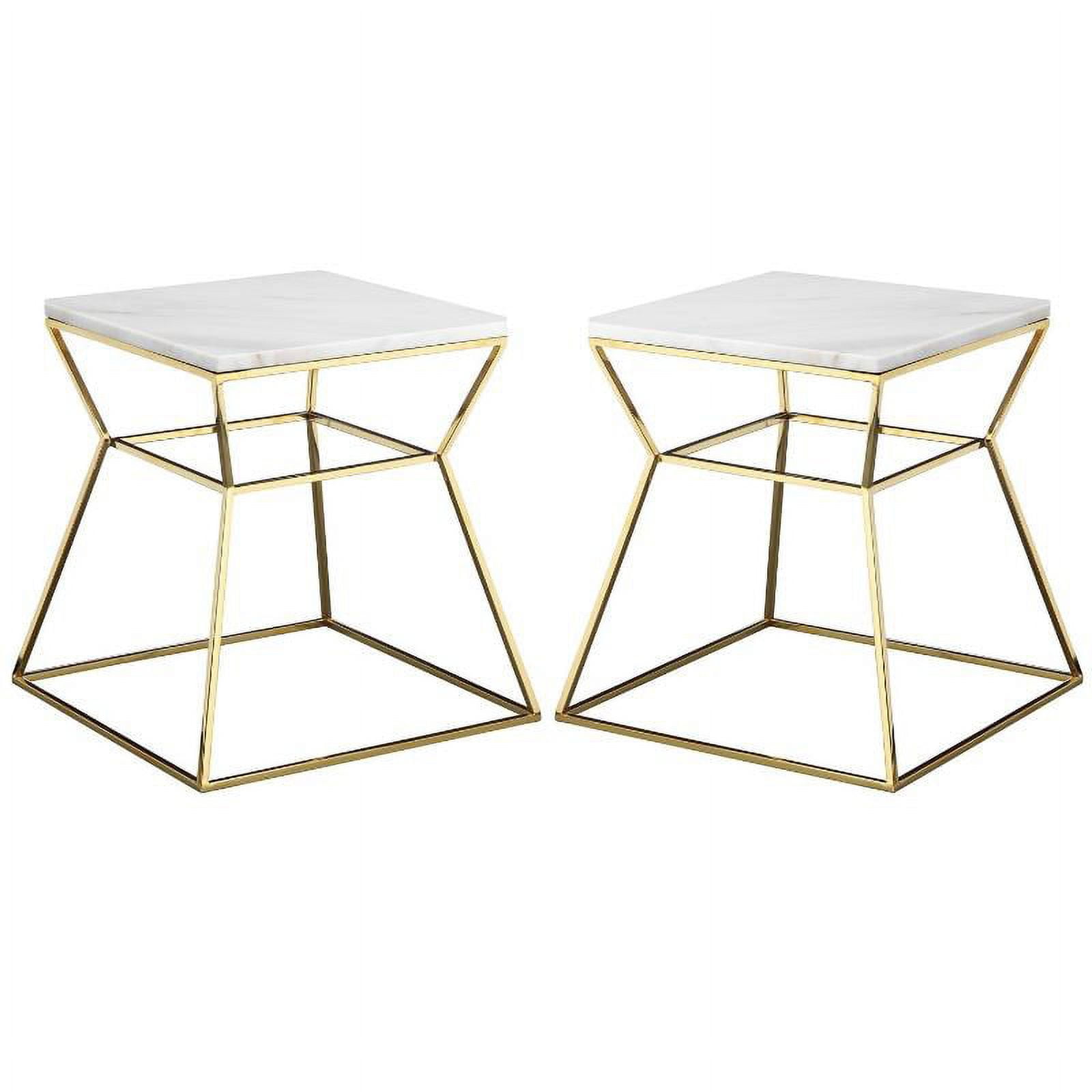 Home Square Geo Modern Marble & Steel Side Table in White & Gold - Set ...