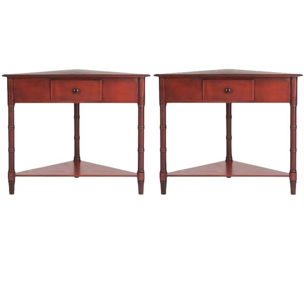 Home Square Gomez 28"H Pine Wood Corner Table in Red - Set of 2 ...