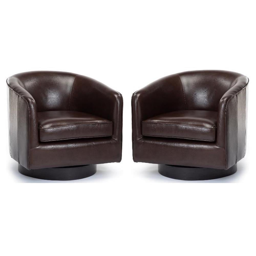 Home Square Grain Leather and Wooden Base Accent Chair in Brown - Set ...
