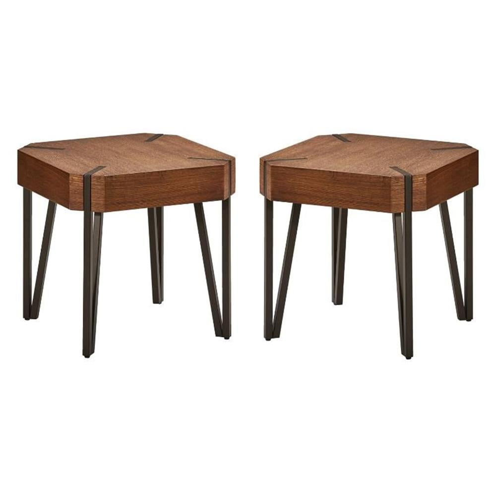 Home Square Hexagon Wood End Table in Canyon Oak Finish - Set of 2 ...