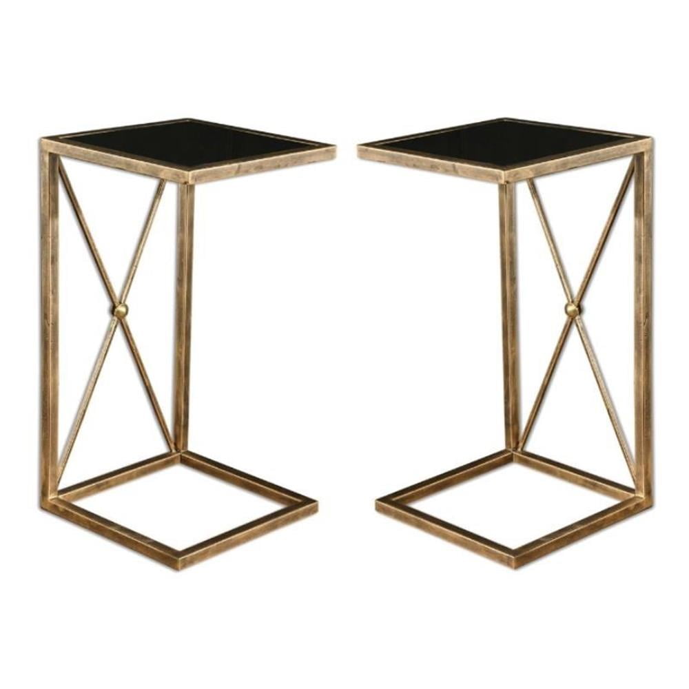 Home Square Iron & Glass Side Table in Antique Gold - Set of 2 ...