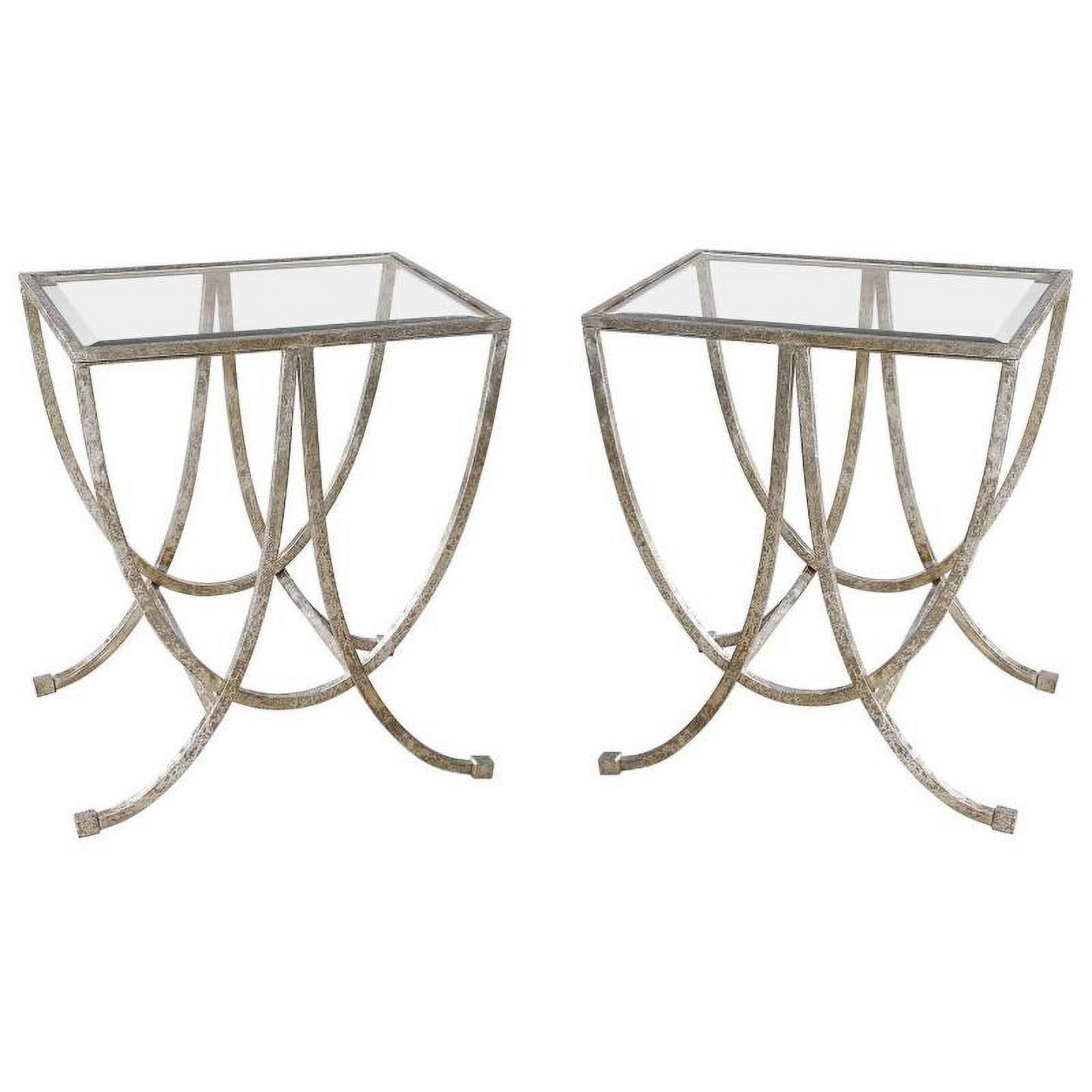 Home Square Iron & Tempered Glass Side Table in Antiqued Silver - Set ...