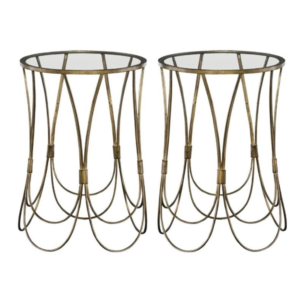Home Square Iron and Glass Accent Table in Antique Gold Finish - Set of ...