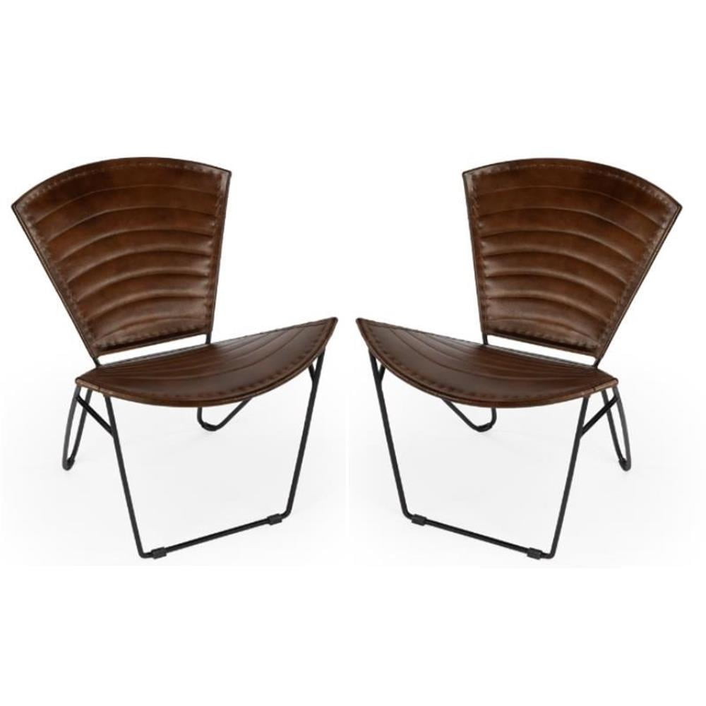 Home Square Iron and Leather Accent Chair in Borwn - Set of 2 - Walmart.com