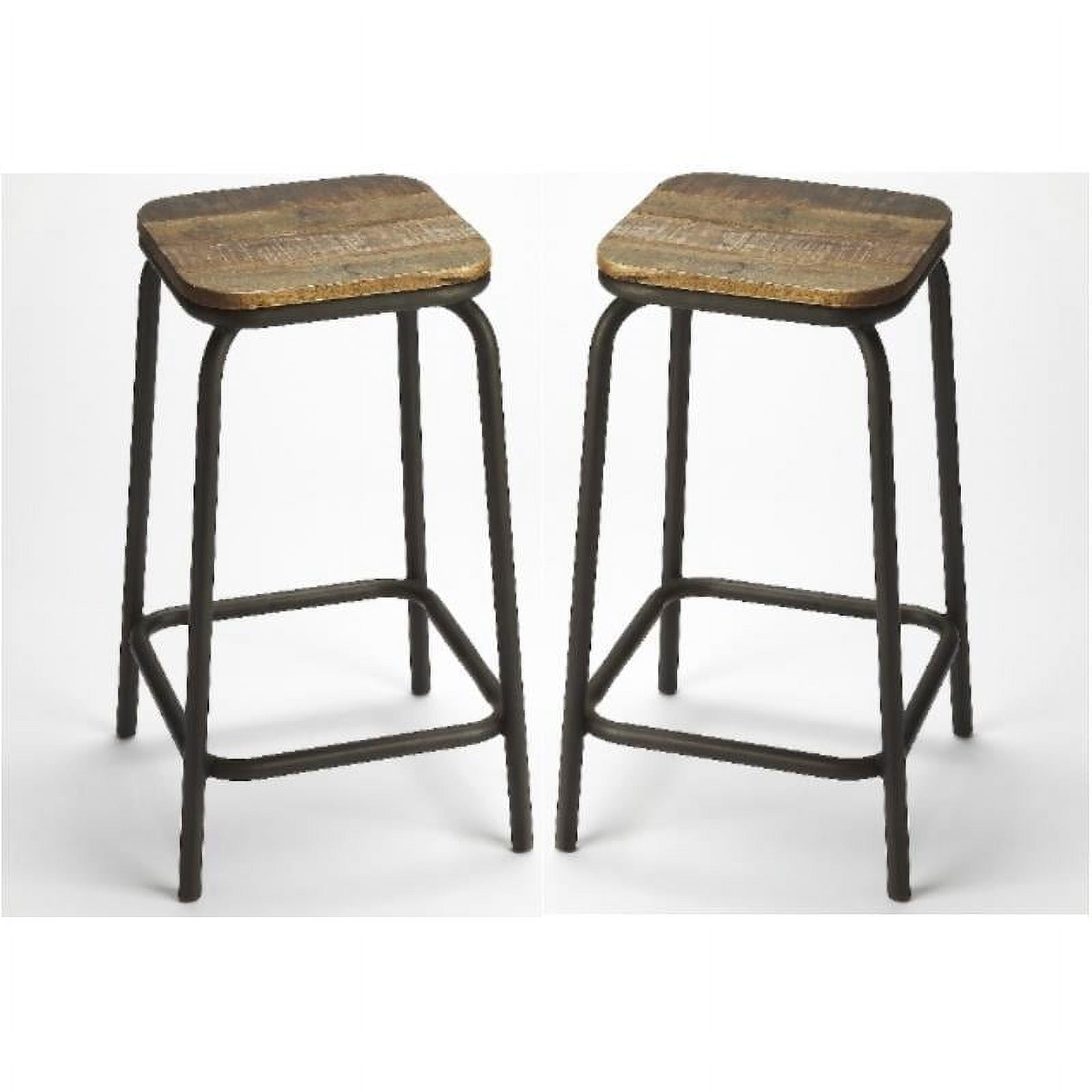 Home Square Iron and Wood Square Bar Stool in Natural - Set of 2 ...