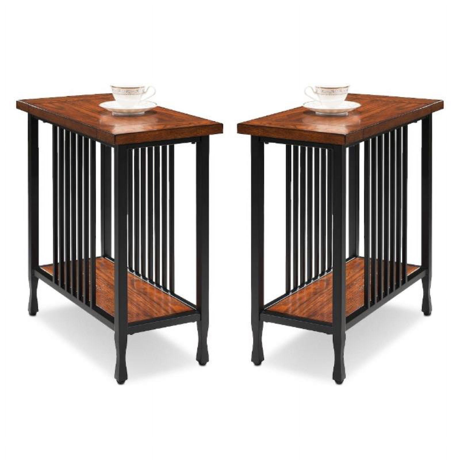 Home Square Ironcraft Wood Narrow End Table in Burnished Oak - Set of 2 ...