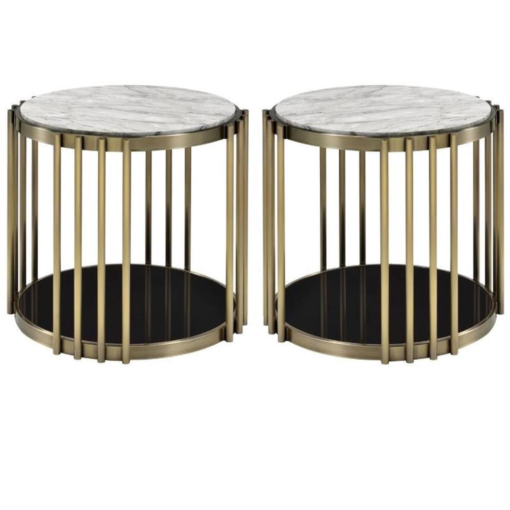 Home Square Kual Contemporary Metal 1-Shelf End Table in Brass - Set of ...