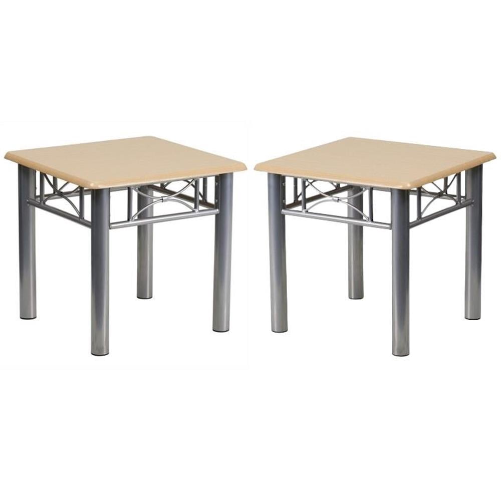 Home Square Laminate End Table with Silver Steel Frame in Natural - Set ...