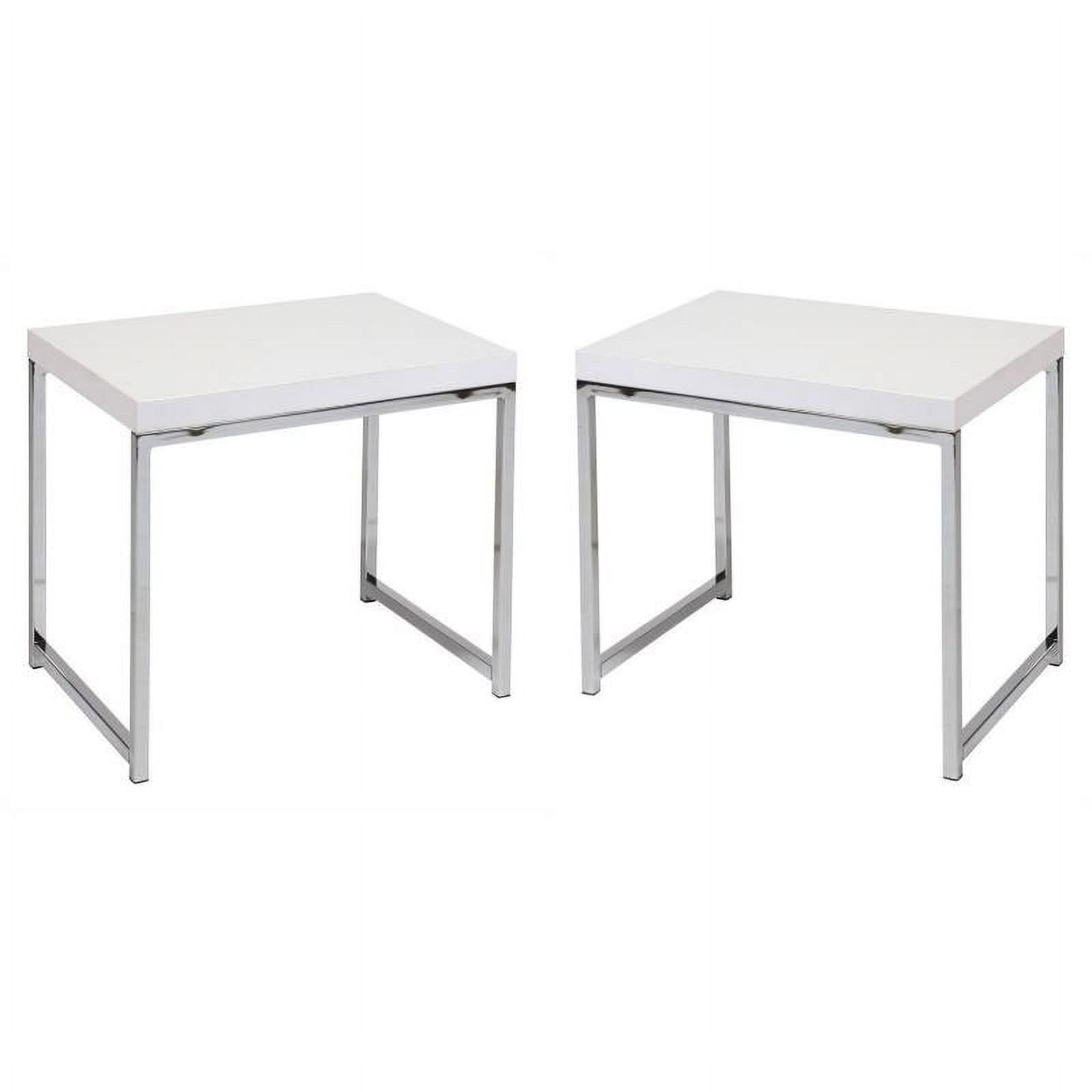 Home Square Laminated Wood End Table with Chrome Leg in White - Set of ...