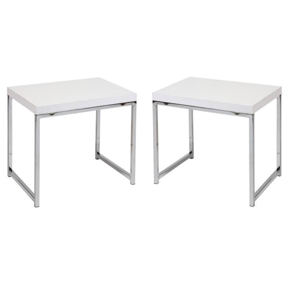 Home Square Laminated Wood End Table with Chrome Leg in White - Set of ...