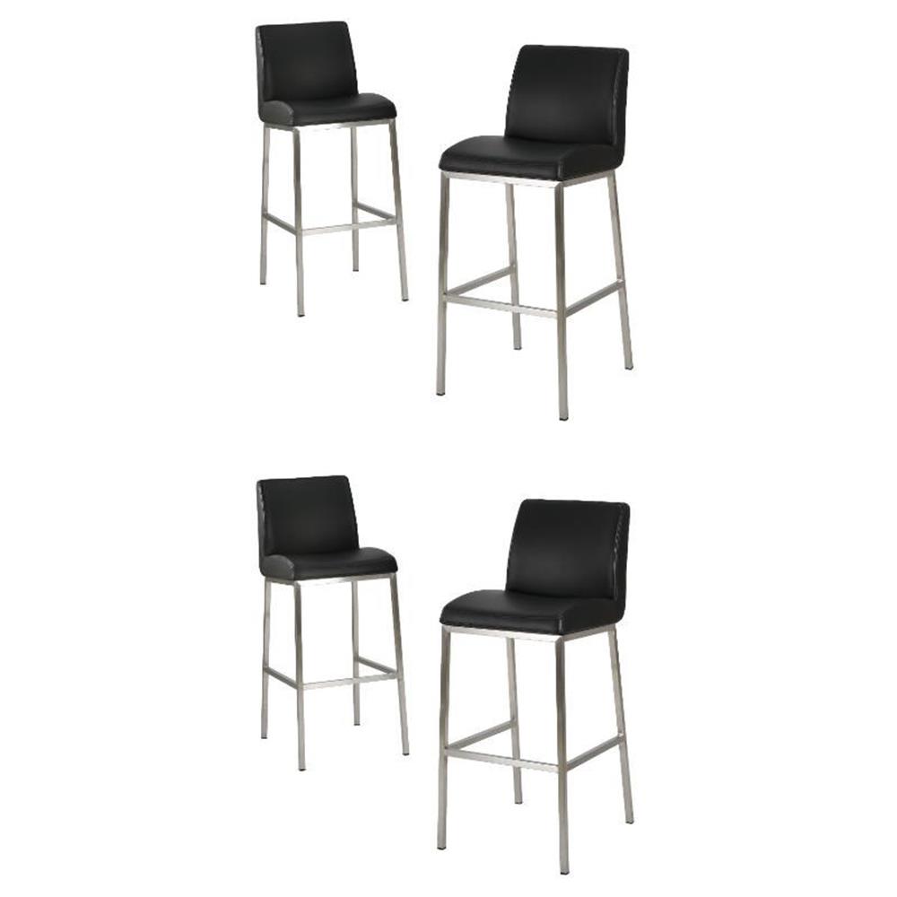 Home Square Leather and Stainless Steel Barstool in Black & Silver ...