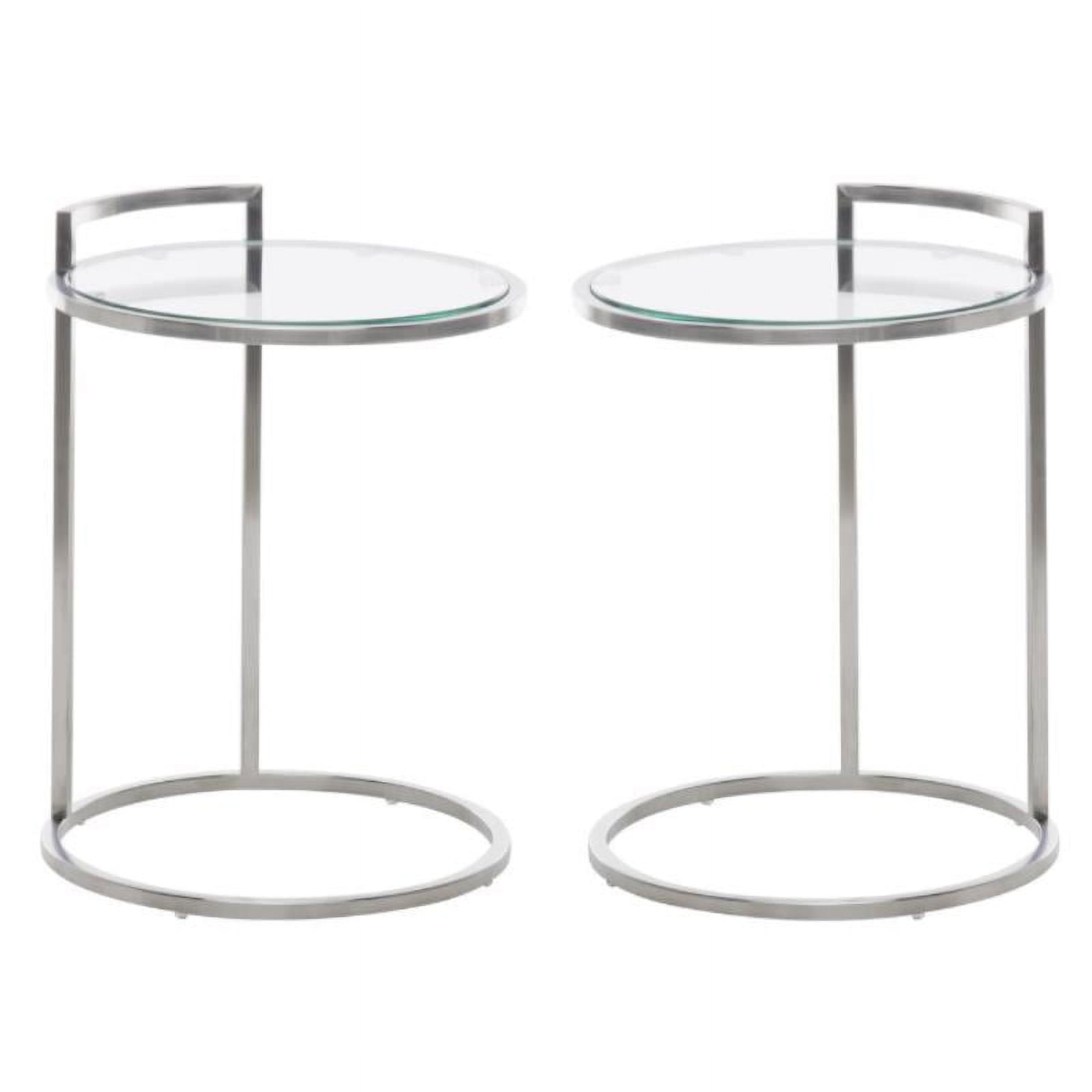Home Square Lily Round Glass Top End Table In Silver Set Of 2