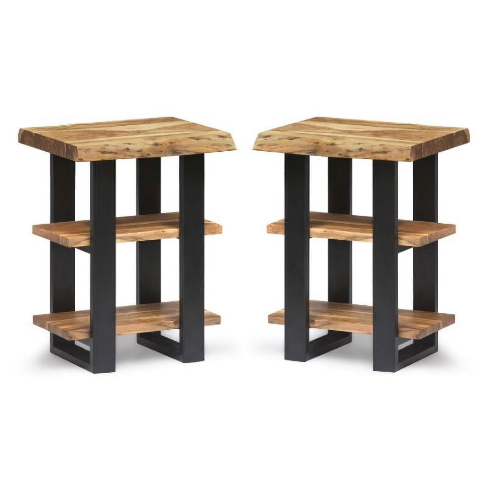 Home Square Live Edge Wood 2-Shelf End Table in Natural - Set of 2 ...