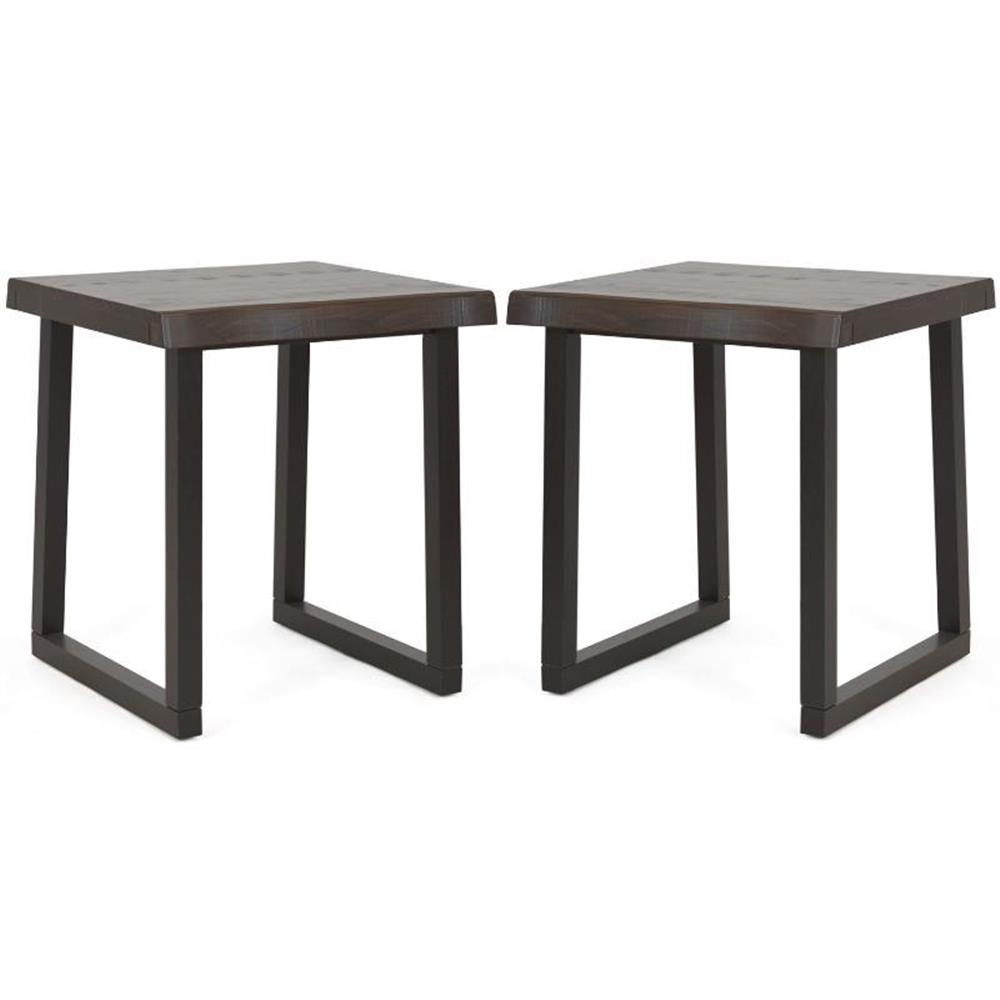 Home Square Live Edge Wood End Table in Cherry and Ebony - Set of 2 ...