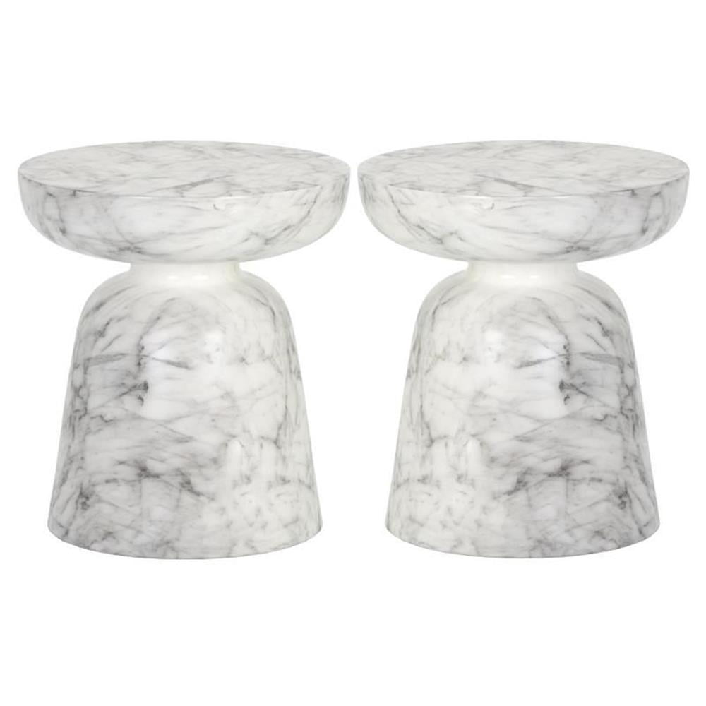 "Home Square Lucida 18"" Round Shaped Concrete End Tables in White ...