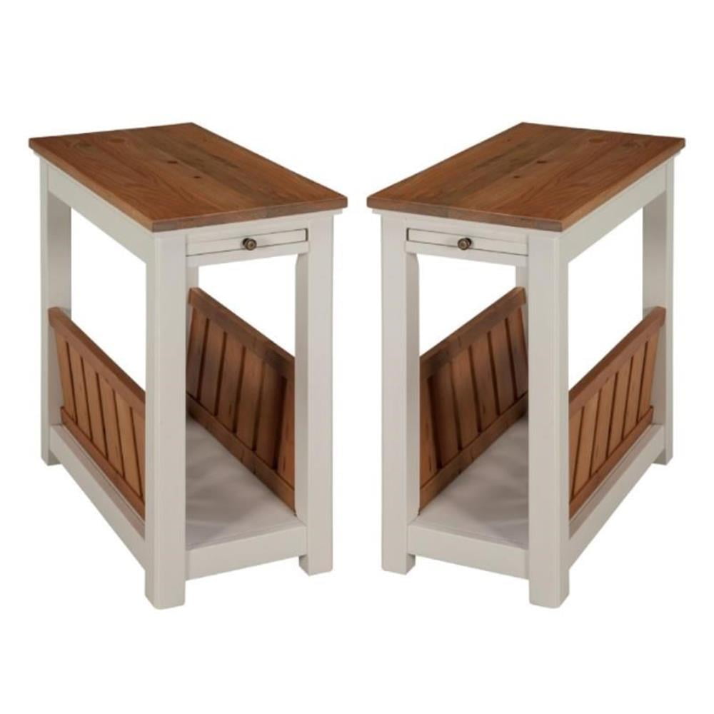 Home Square Magazine End Table with Pull-out Shelf in Ivory - Set of 2 ...