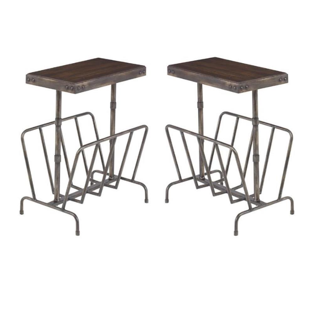 Home Square Magazine Rack End Table in Warm Walnut and Gray - Set of 2 ...