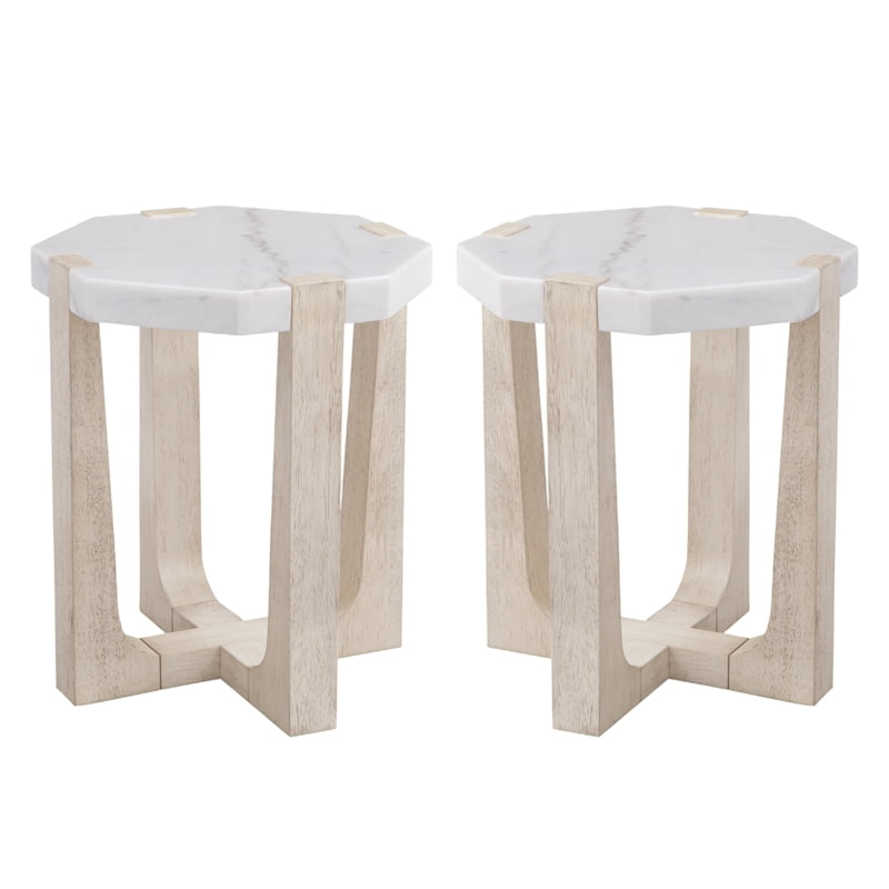 Home Square Marble End Table in Sun-Bleached Ash Brown - Set of 2 ...