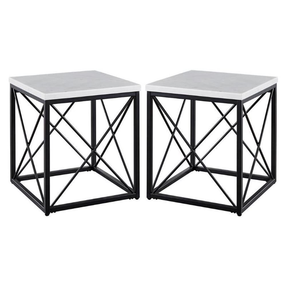 Home Square Marble Top Square End Table in White - Set of 2 - Walmart.com
