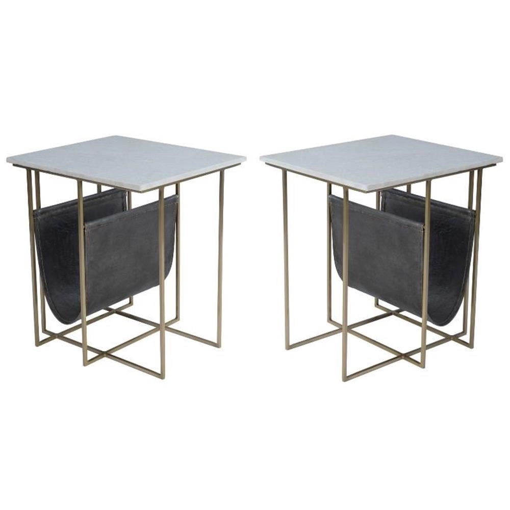 Home Square Marble and Leather Magazine Table in Beige - Set of 2 ...