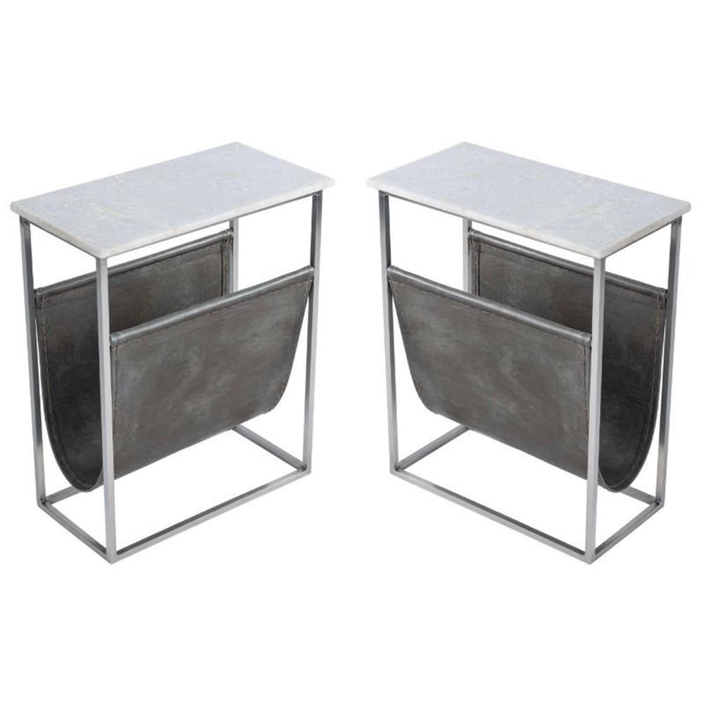 Home Square Marble and Leather Magazine Table in Beige - Set of 2 ...