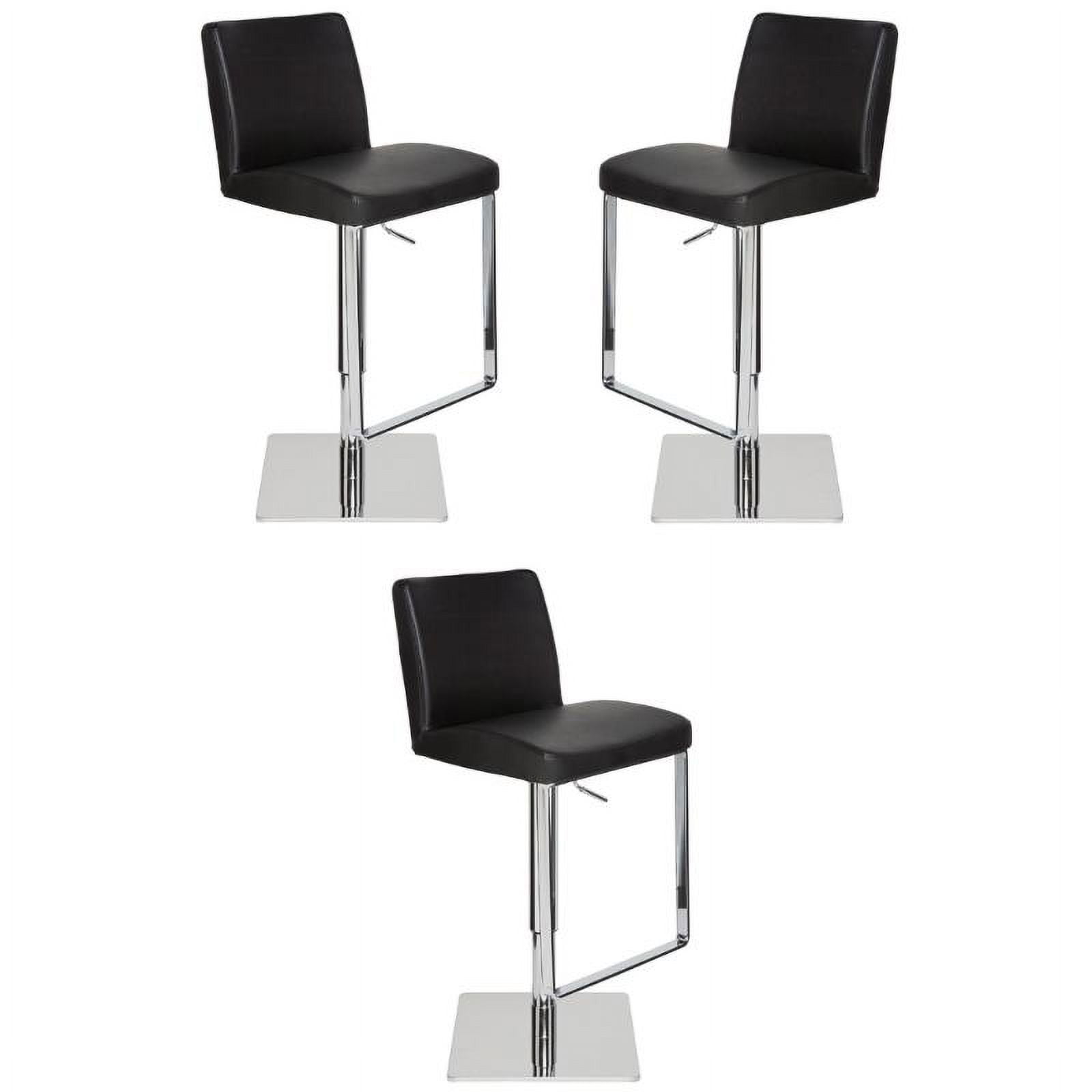 Home Square Matteo Adjustable Leather Bar Stool in Black - Set of 3 ...