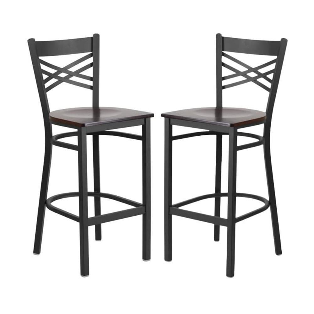 Home Square Metal Bar Stool in Black & Walnut Finish - Set of 2 ...