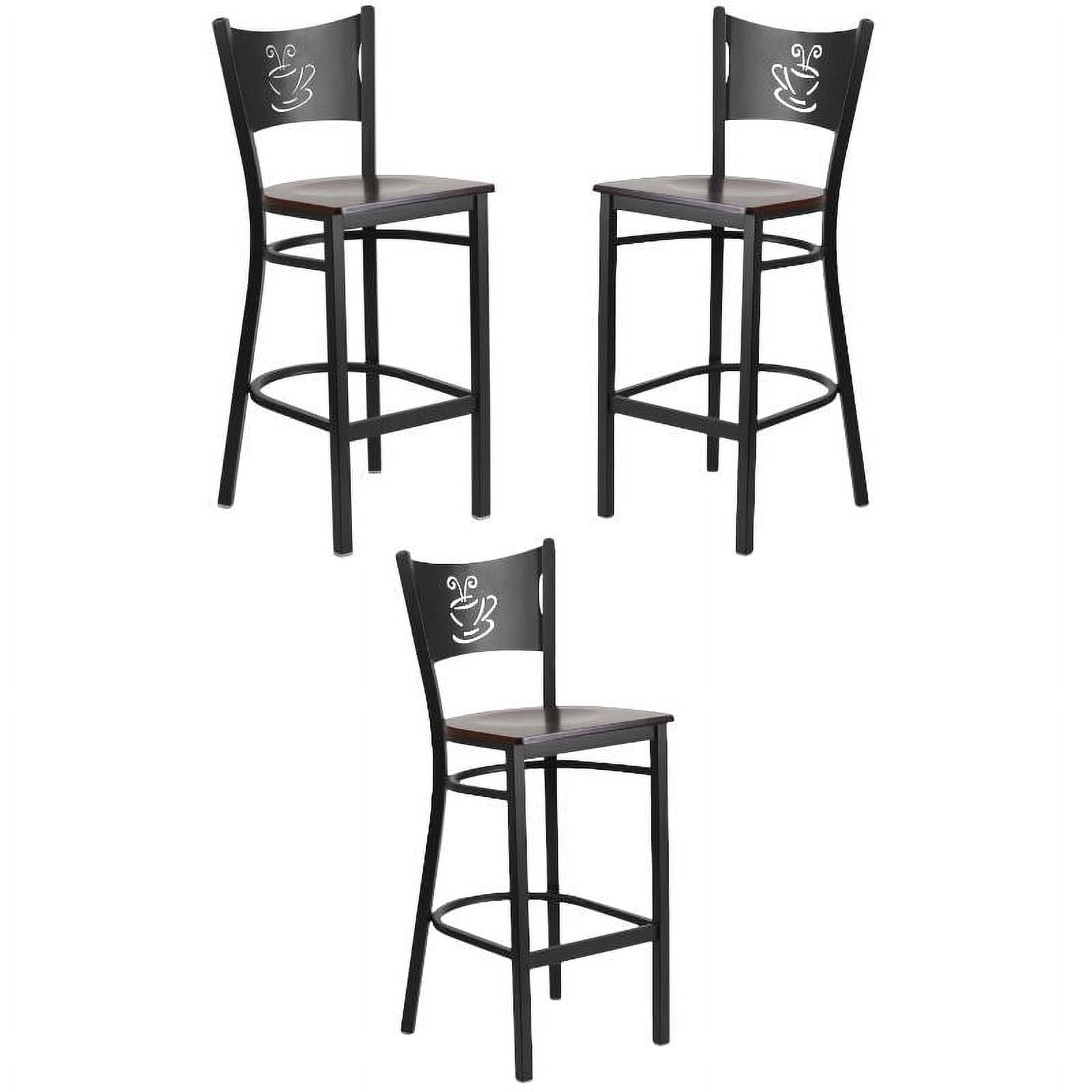 Home Square Metal Bar Stool in Black and Walnut Finish - Set of 3 ...