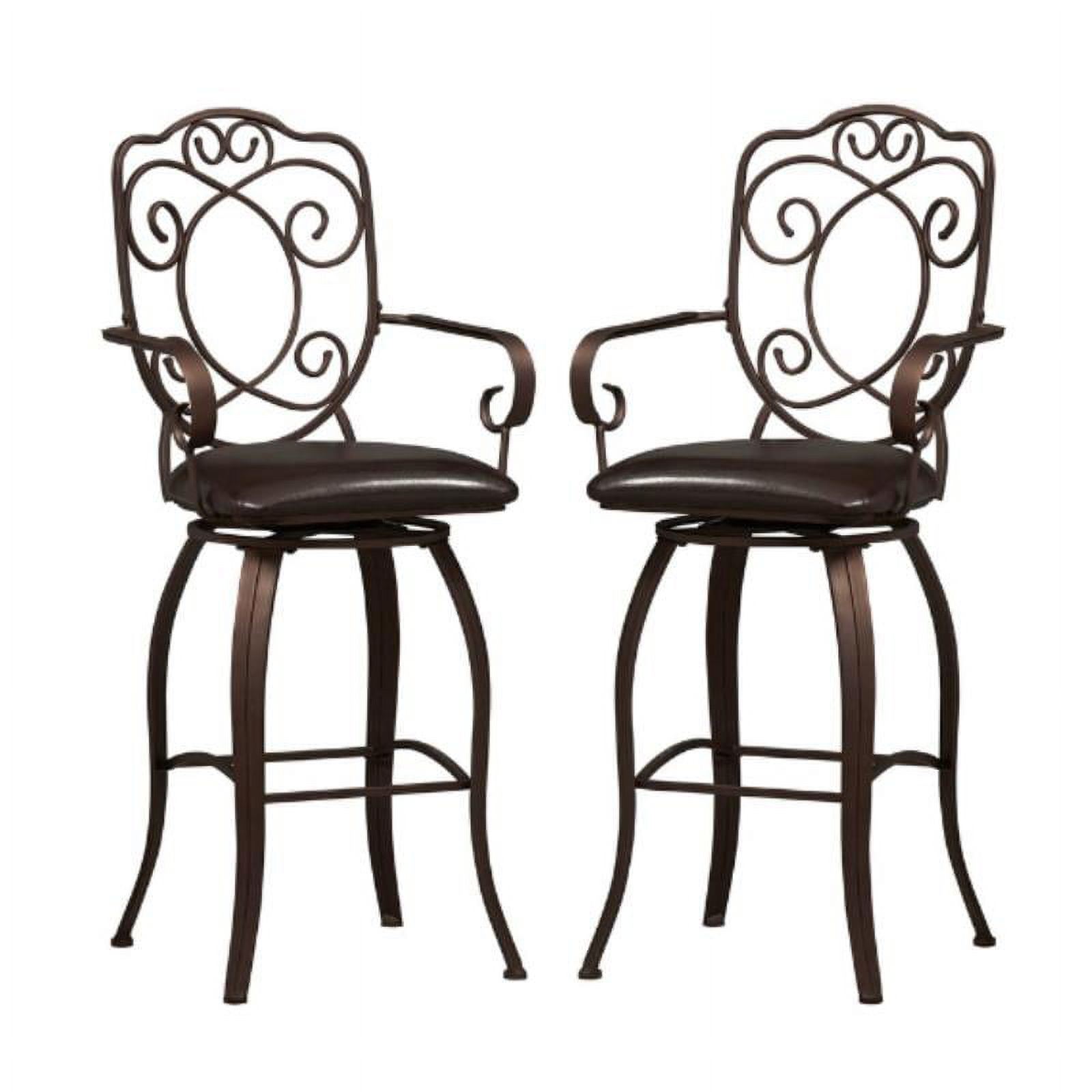 Home Square Metal Bar Stool with Scrollwork Details in Brown - Set of 2 ...