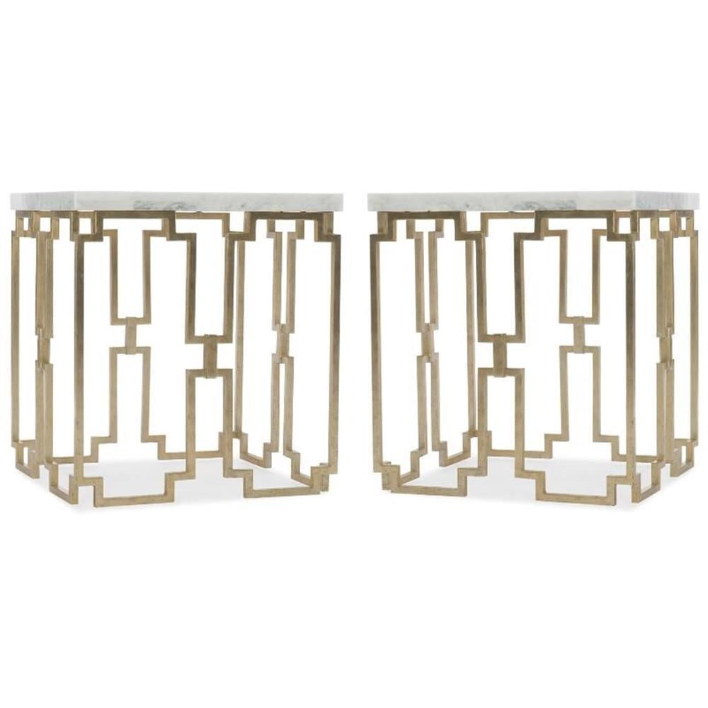 Home Square Metal End Table in White Marble and Gold Base - Set of 2 ...