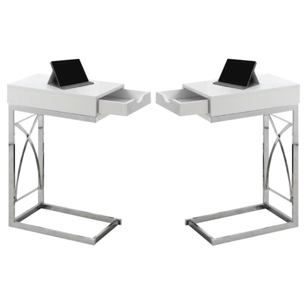 Home Square Metal End Table with Drawer in Glossy White - Set of 2 ...