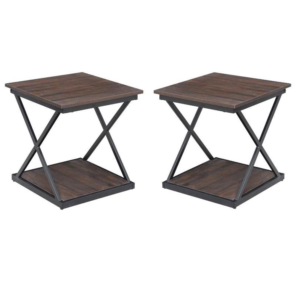 Home Square Metal Side Table in Brown and Black Finish - Set of 2 ...