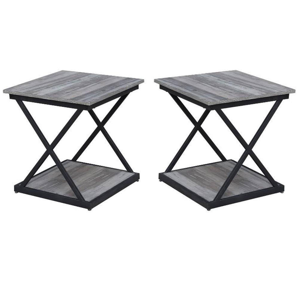 Home Square Metal Side Table in Gray and Black Finish - Set of 2 ...