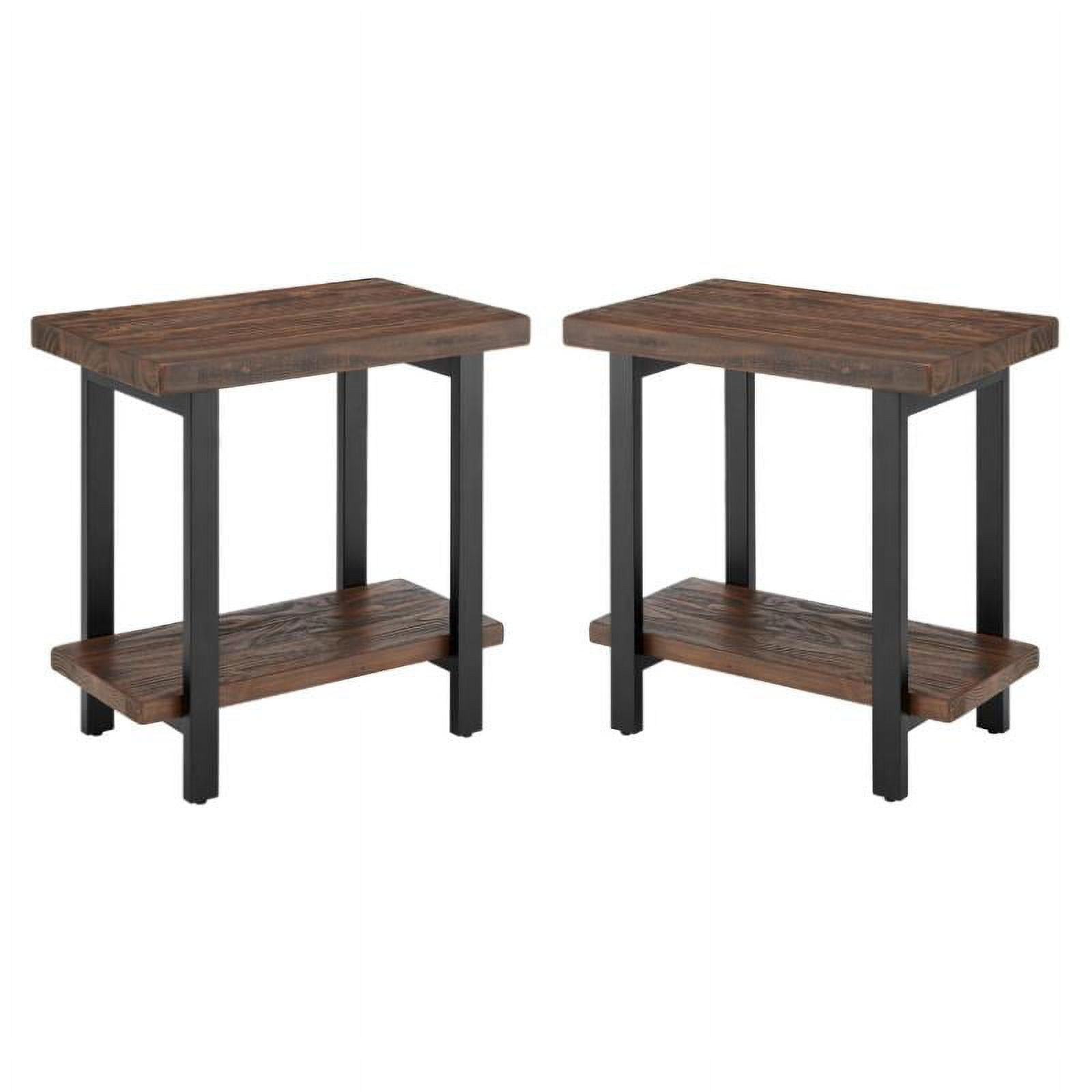 Home Square Metal and Wood End Table in Brown Finish - Set of 2 ...