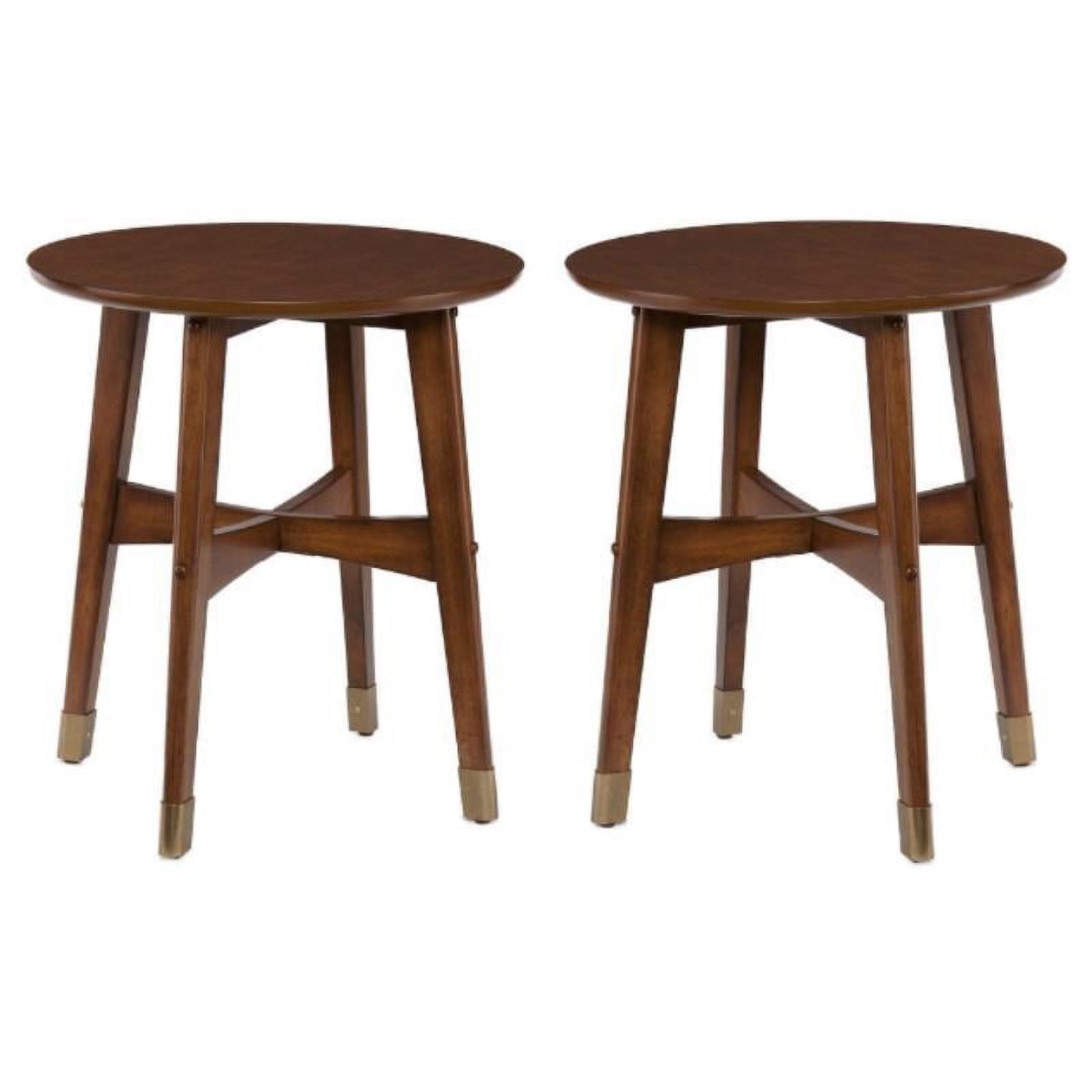 Home Square Mid Century Modern Round End Table in Dark Sienna - Set of ...