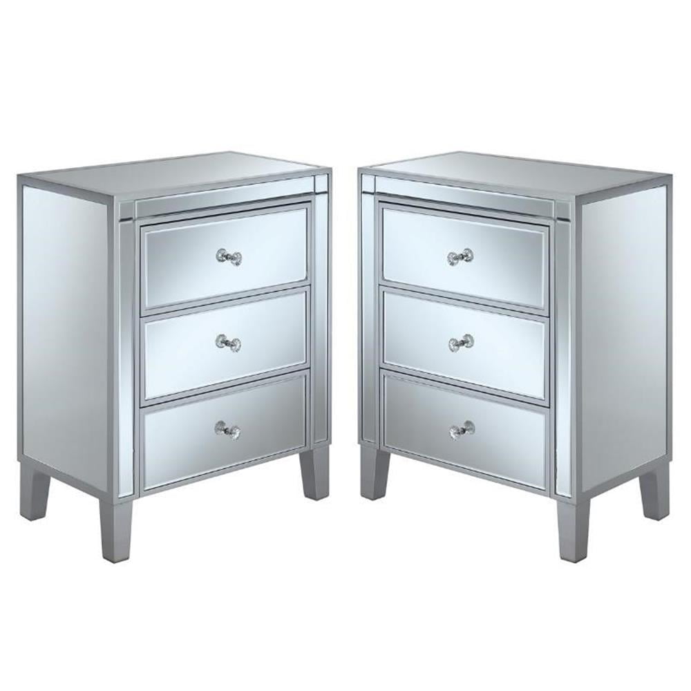 Home Square 3-Drawer Chest in Mirrored Glass and Silver - Set of 2 ...