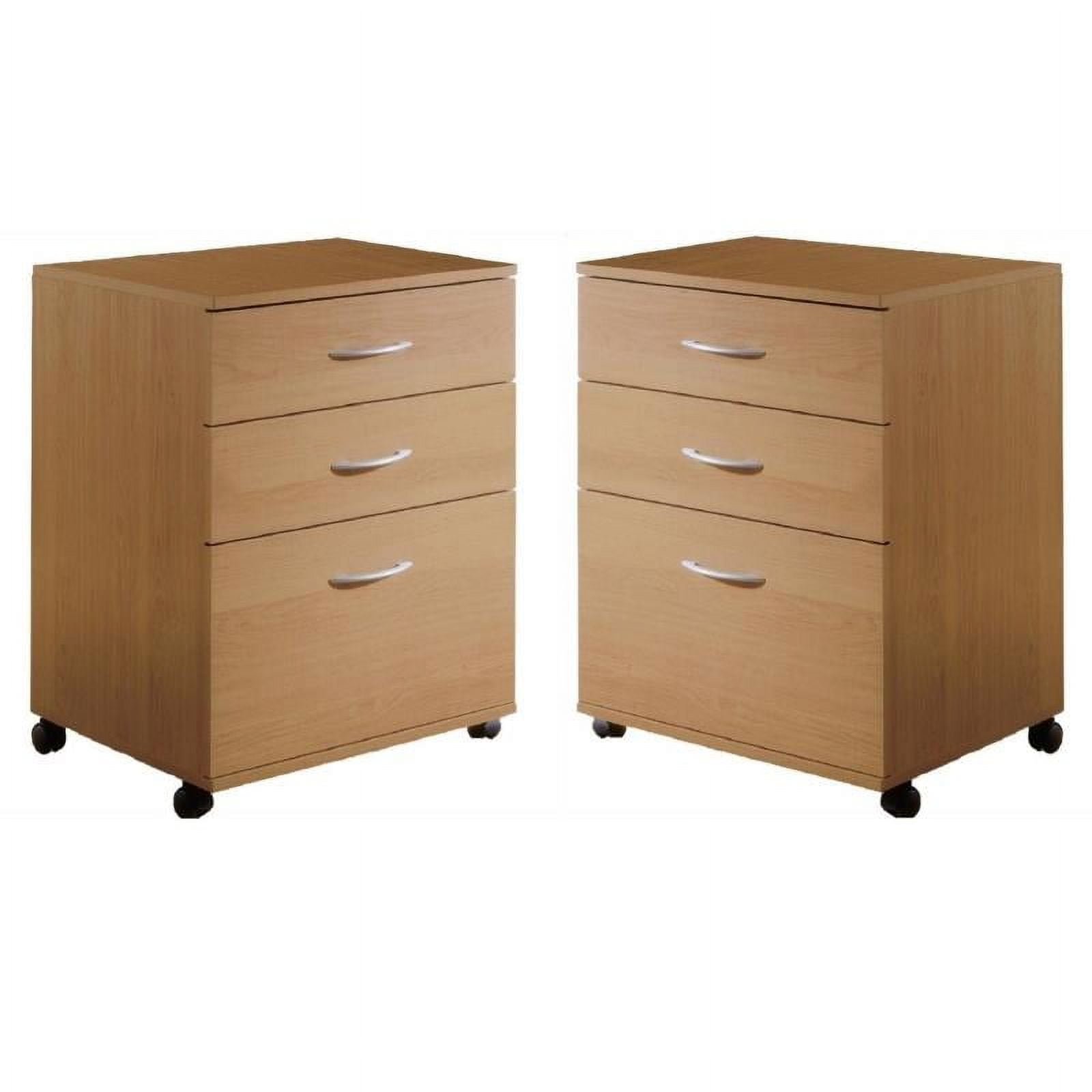 Home Square Mobile Filing Cabinet 3-Drawer in Natural Maple - Set of 2 ...