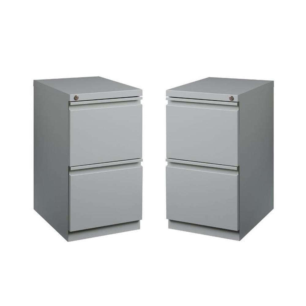Home Square Mobile Pedestal 2-Drawer Filing Cabinet Set in Silver (Set ...