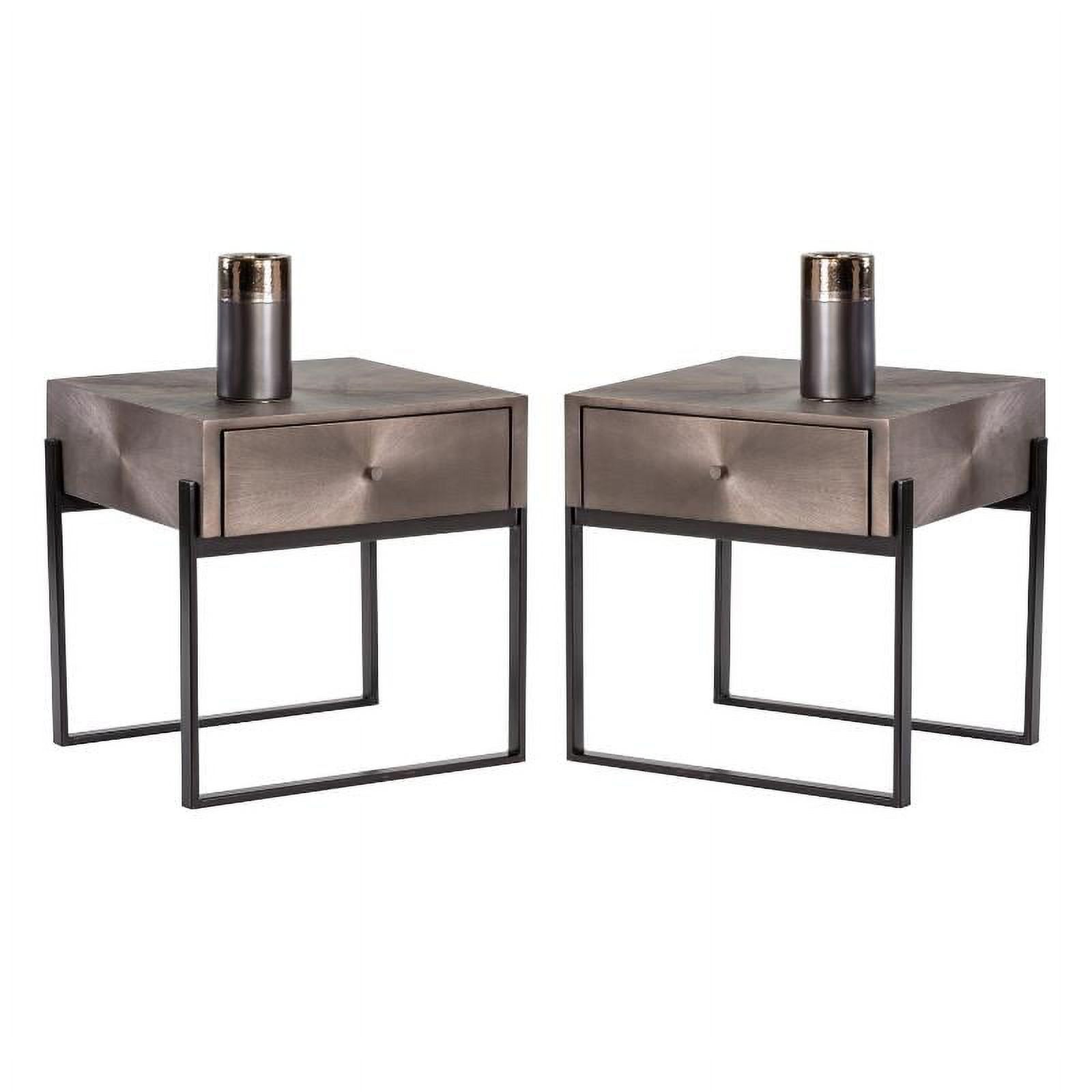 Home Square Modena 22" Square Modern Metal Nightstand in Brown/Black ...