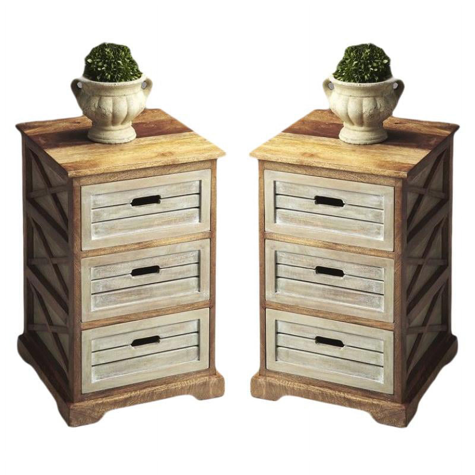 Home Square Modern 3 Drawer Wood Chairside Chest in Gray - Set of 2 ...