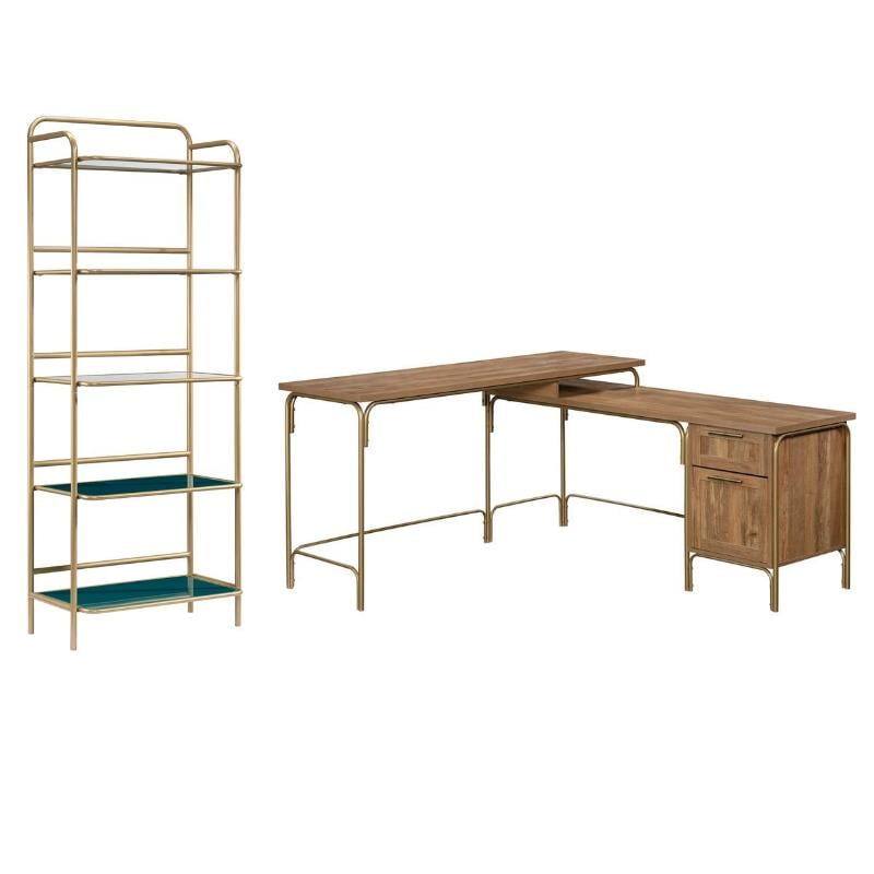 Home Square Modern Design 2 Piece Home Office Set with Wood L-Shaped Desk in Sindoori Mango and ...