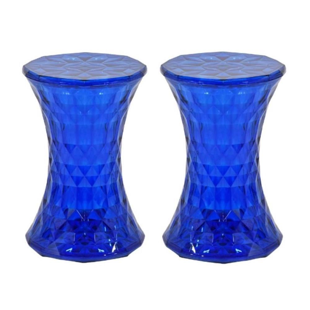 Home Square Modern Diamond Transparent Plastic End Table in Blue - Set ...
