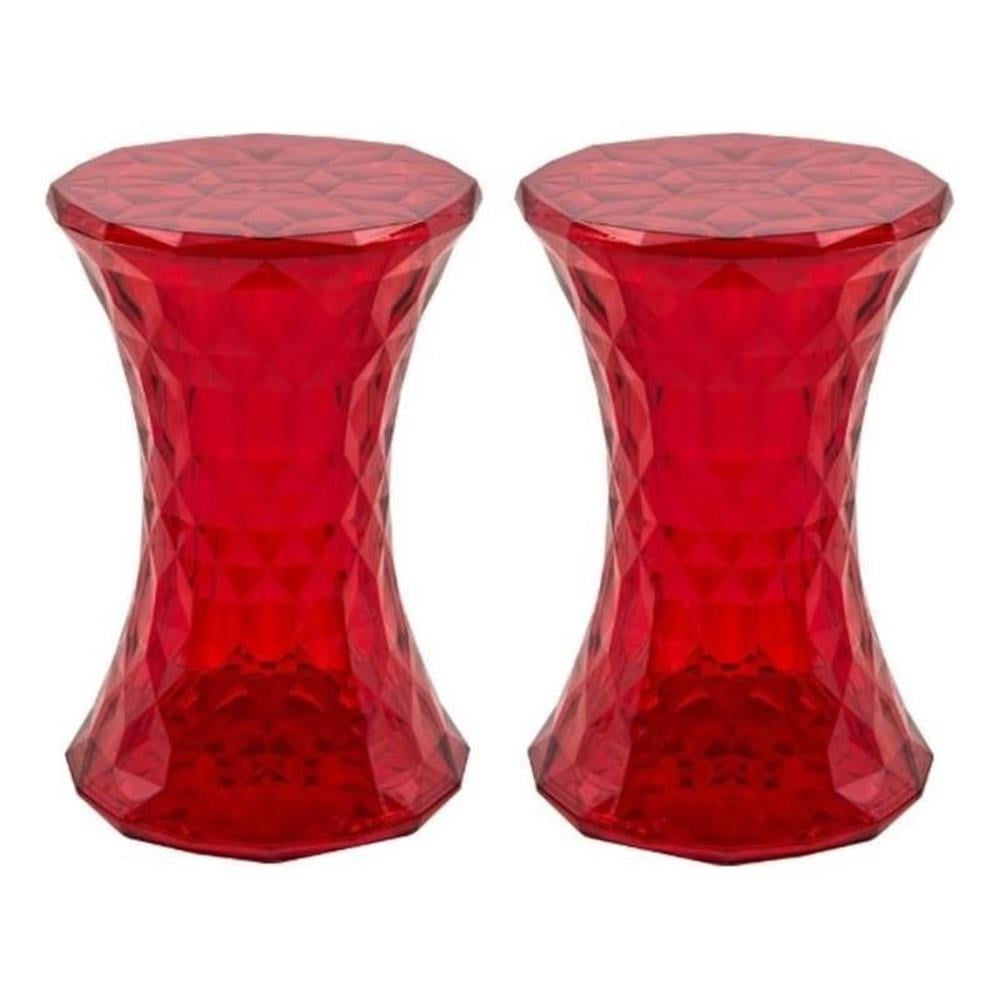 Home Square Modern Diamond Transparent Plastic End Table in Red - Set ...