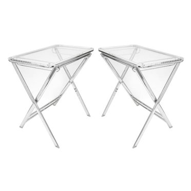 Home Square 12" Modern Crystal Mirrored End Table in Clear - Set of 2 ...