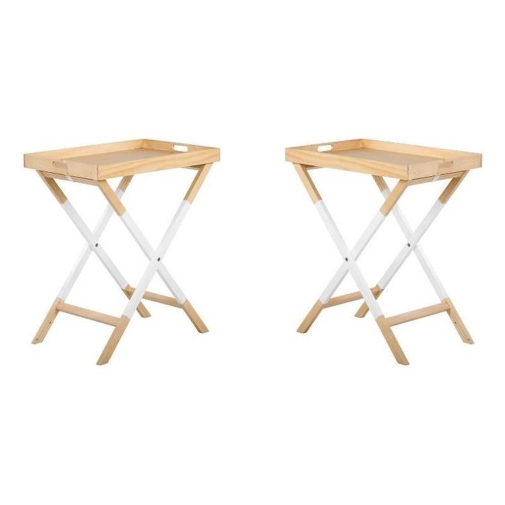 Home Square Modern Folding Tray Table in Oak and White - Set of 2 ...