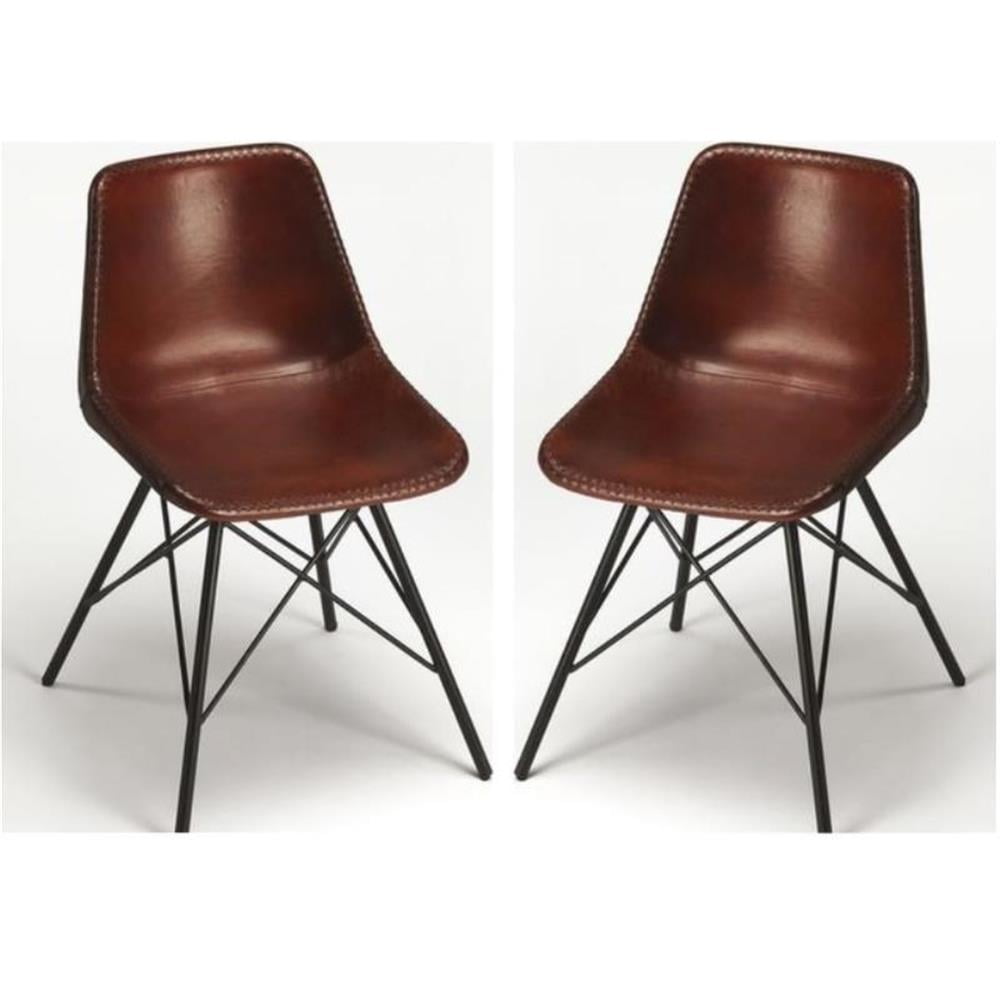 Home Square Modern Leather Side Chair in Brown Finish - Set of 2 ...