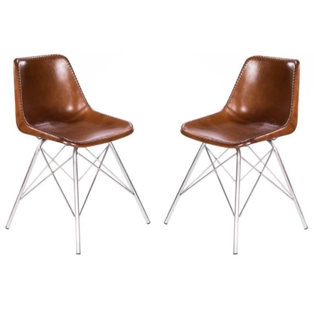 Home Square Modern Leather Side Chair in Light Brown - Set of 2 ...