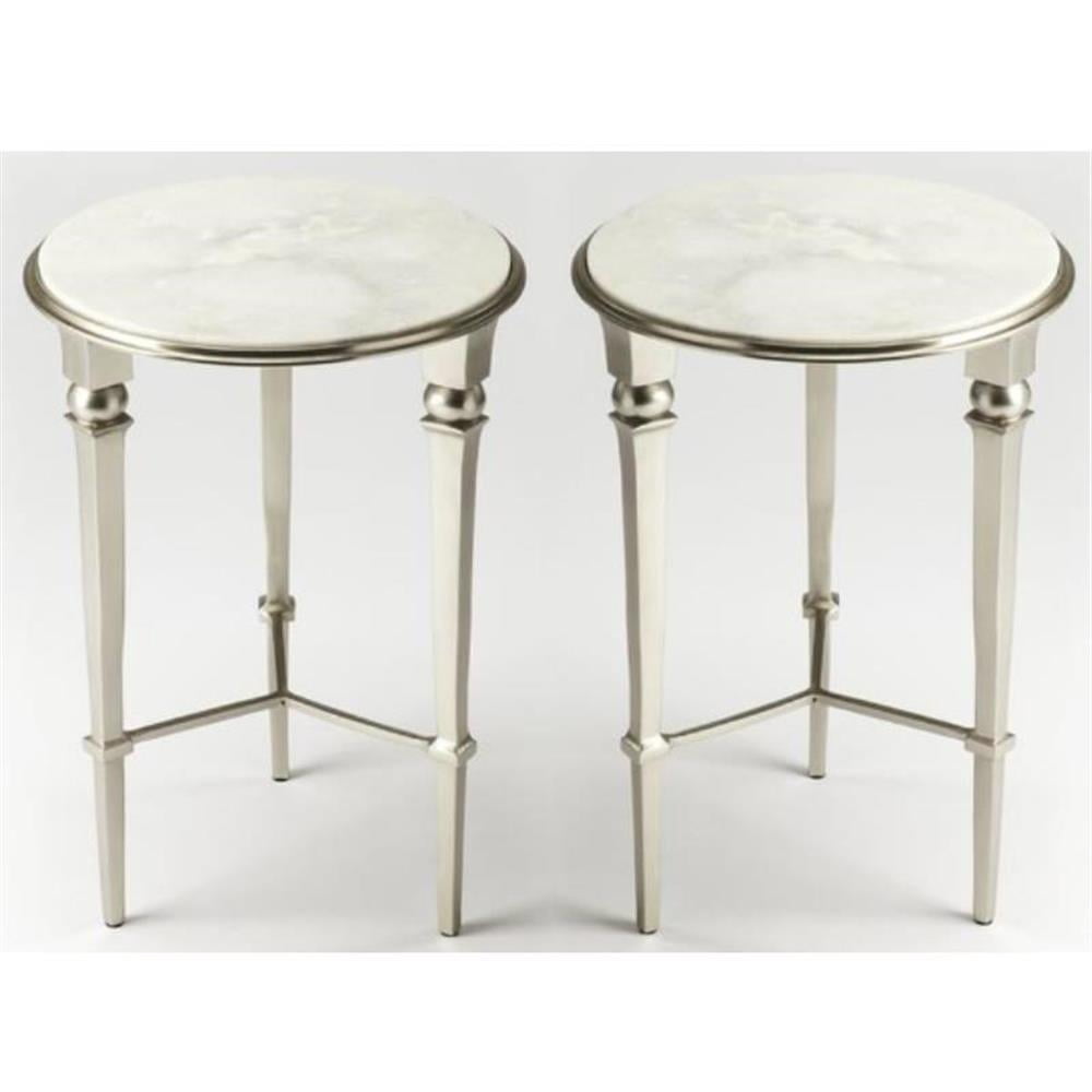 Home Square Modern Marble End Table in Silver Finish - Set of 2 ...